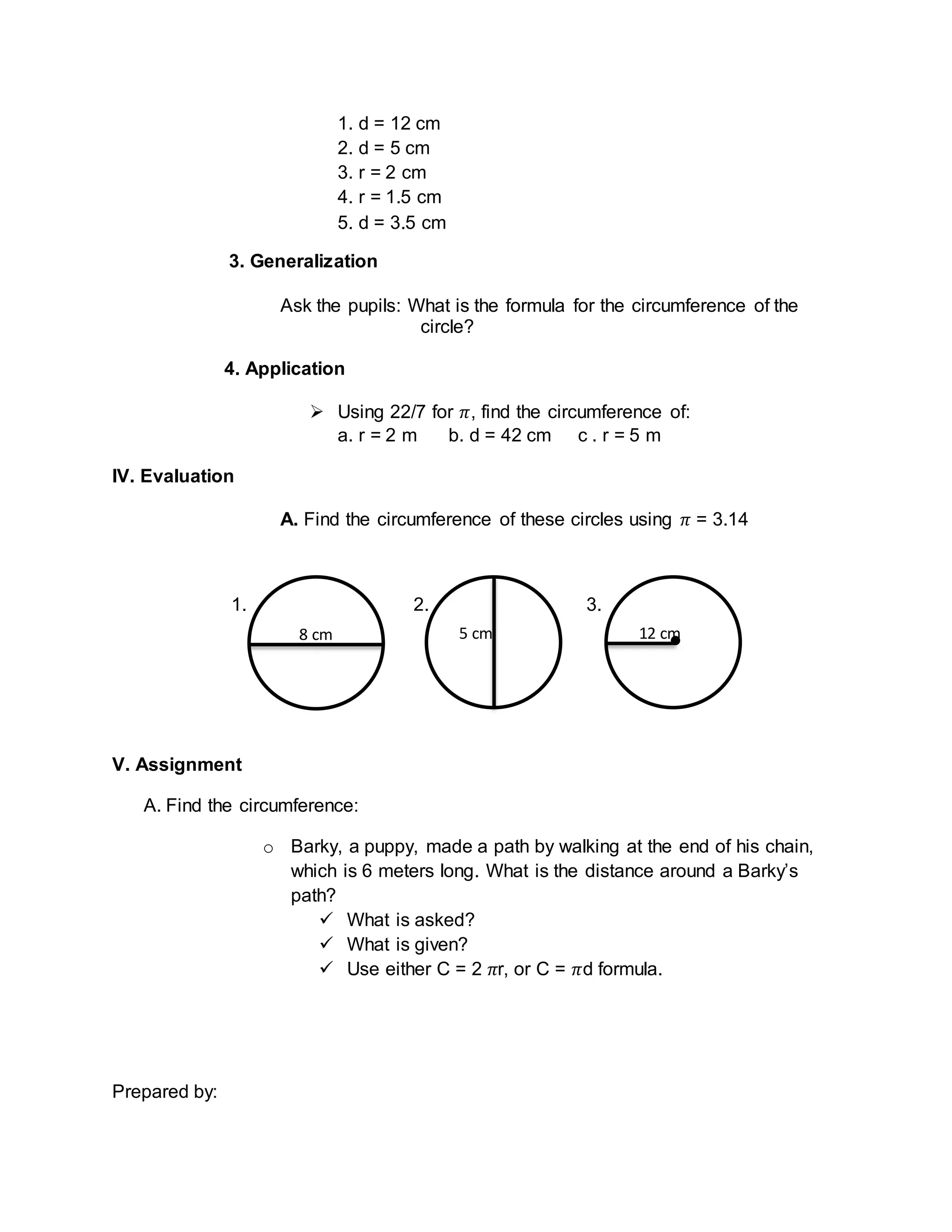 Circumference of circle... | DOCX