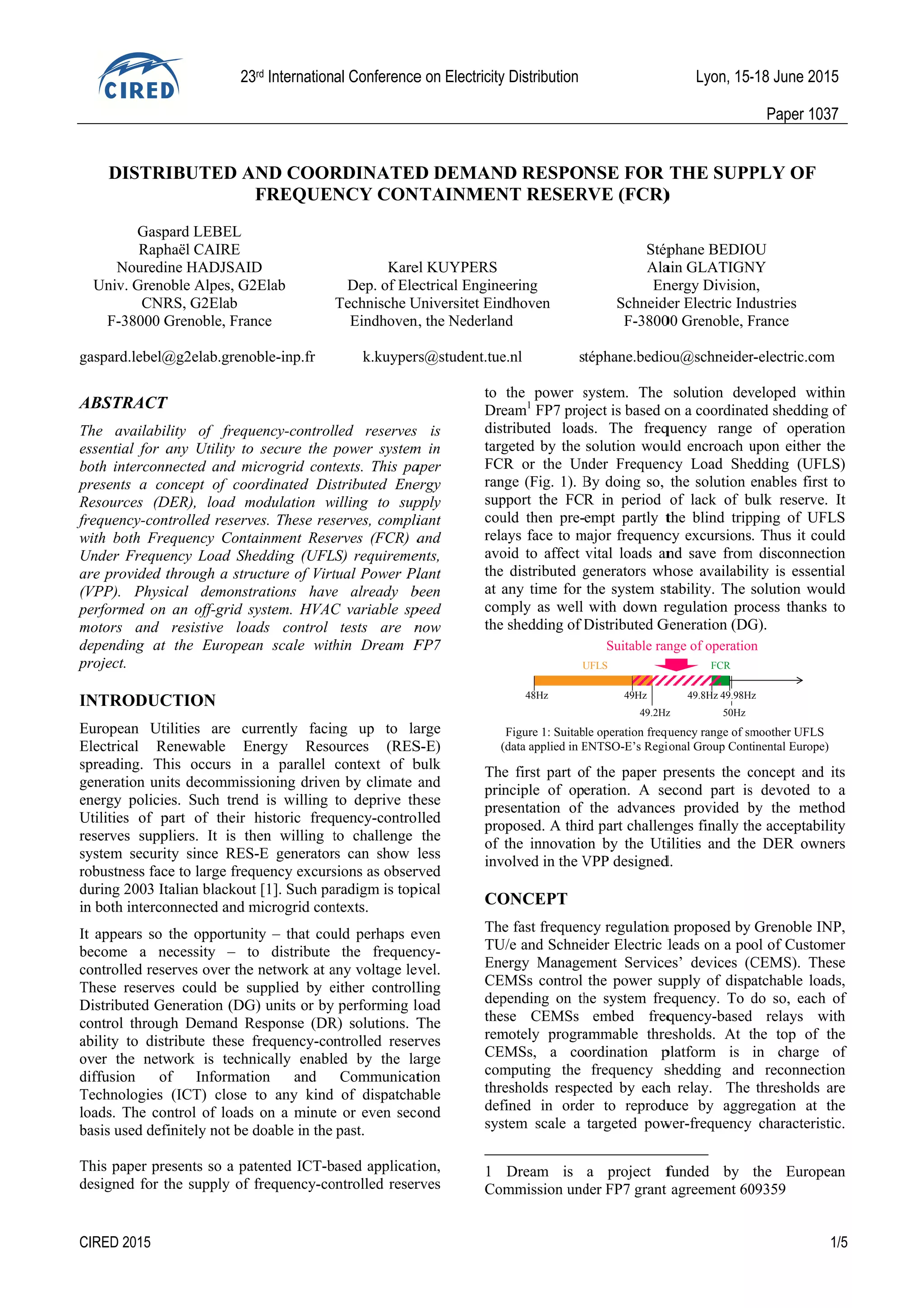 Cired 2015 Full Paper Distributed And Coordinated Demand Response For The Supply Of Frequency
