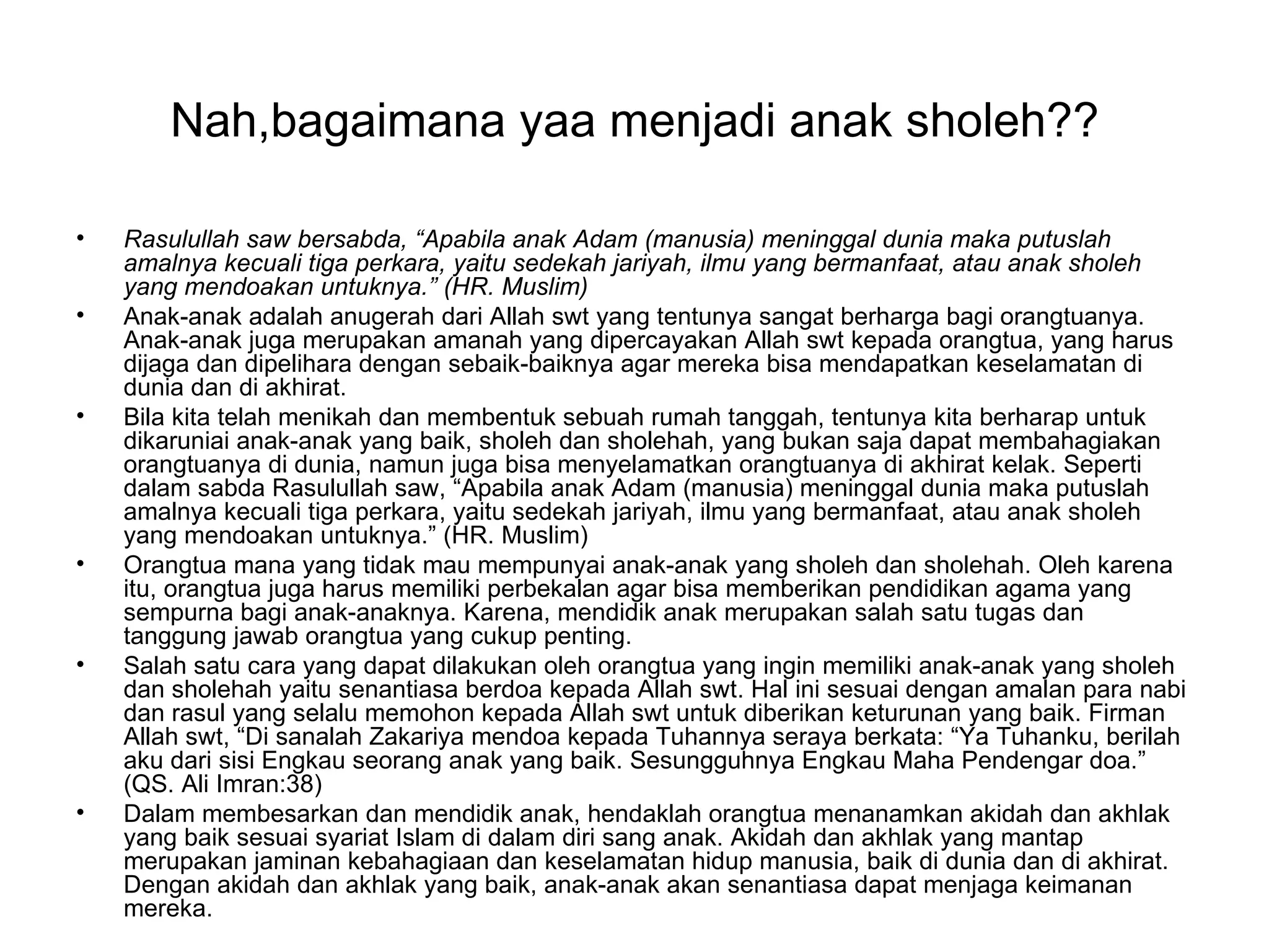 Ciri ciri anak sholeh | PPT