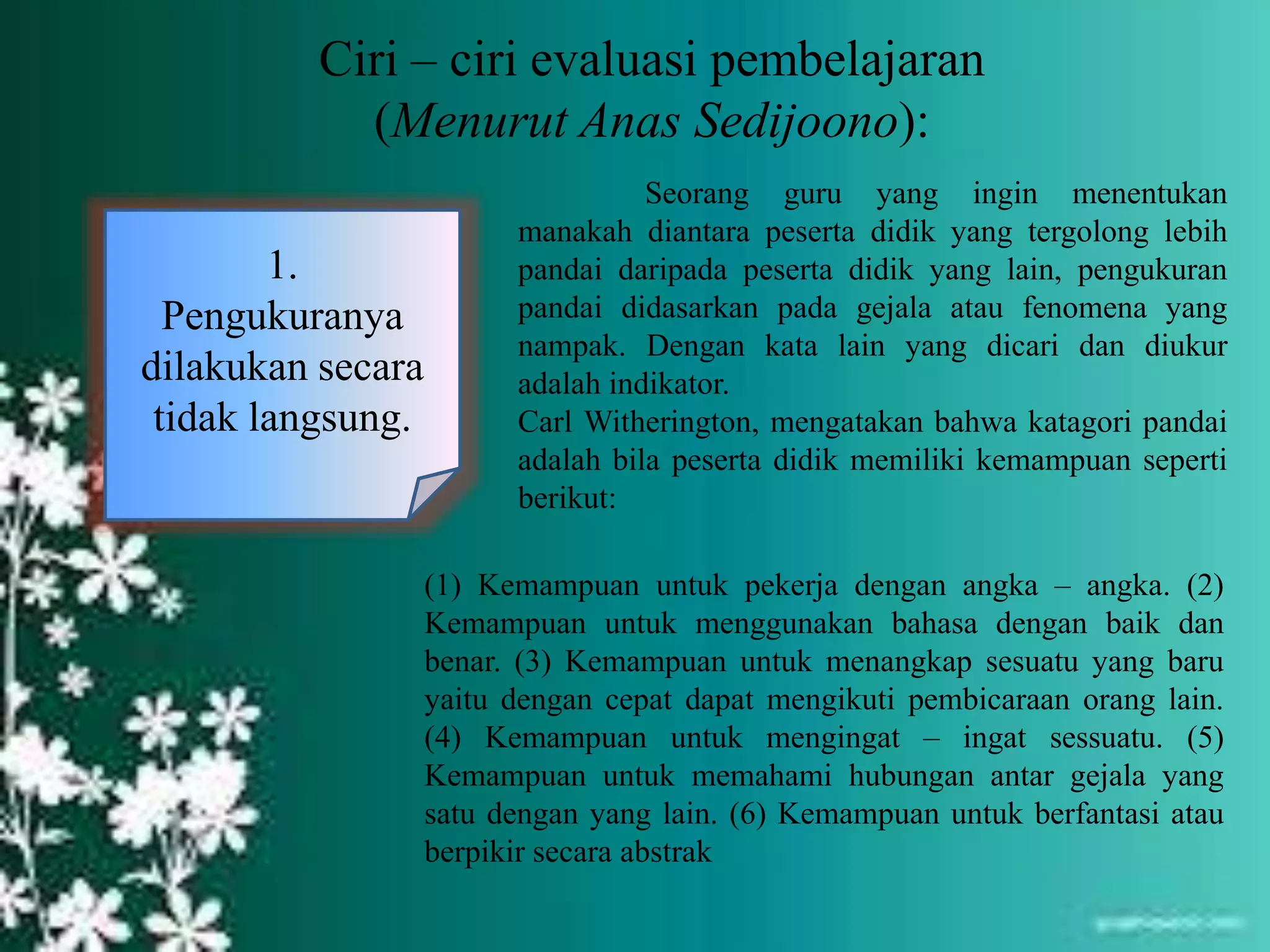 Ciri ciri evaluasi hasil belajar | PPTX