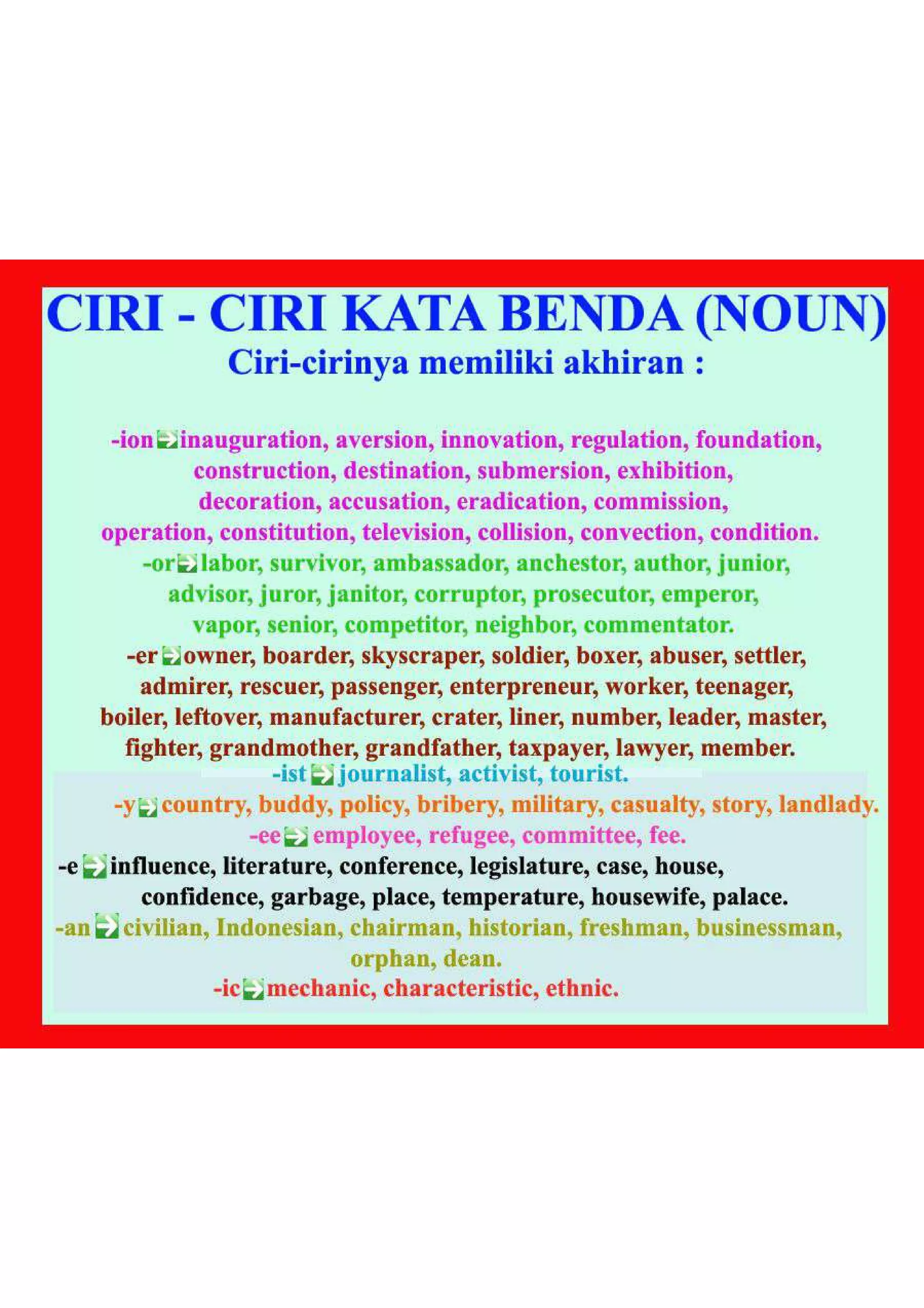 Ciri ciri kata benda (noun) | PDF