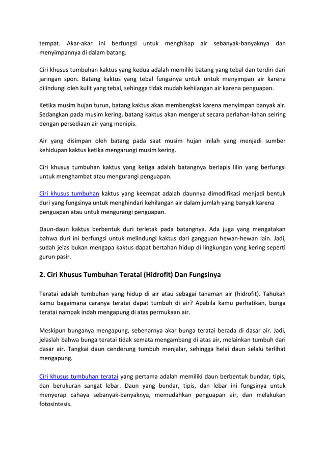 Ciri khusus tumbuhan dan fungsinya | PDF