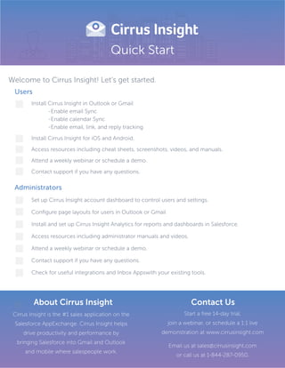 Cirrus Insight Quick Start Guide | PDF