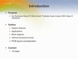 An Overview of theCS42L55 stereo CODEC w/Class H Headphone Amp | PPT