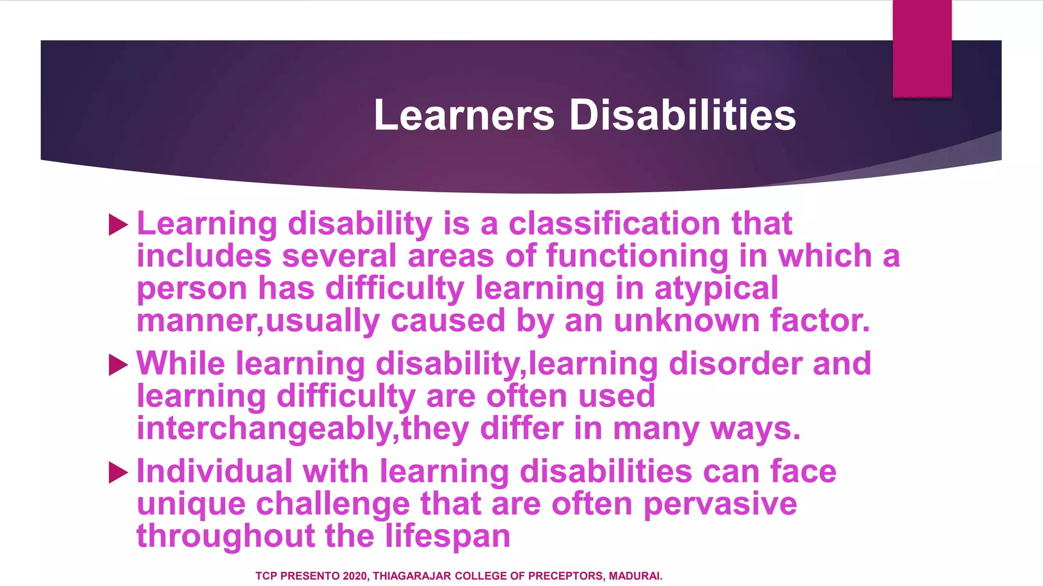 EDUCATIONAL NEEDS FOR DIFFERENTLY ABLED LEARNERS | PPTX