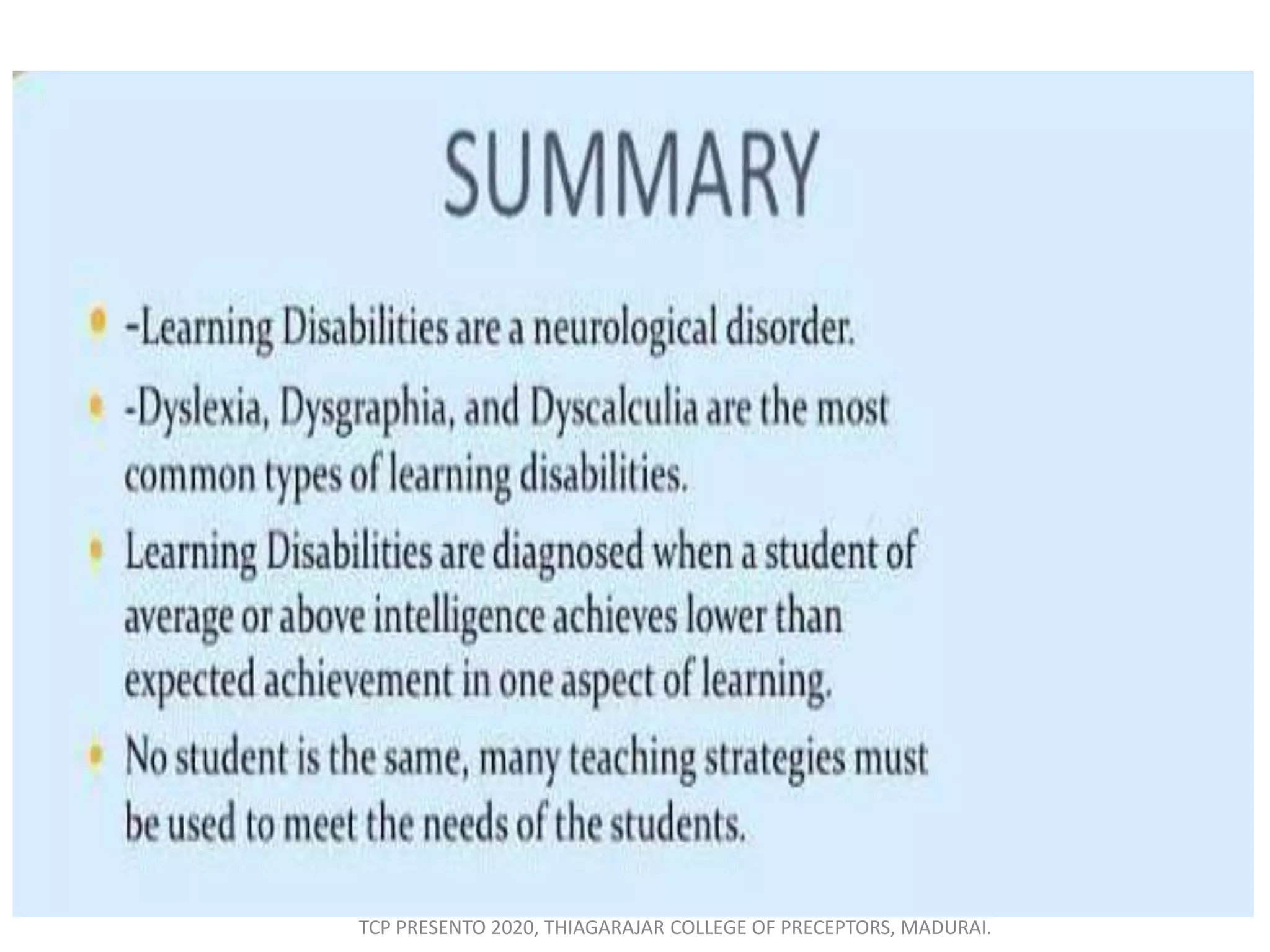 UNDERSTANDING THE LEARNING DISABILITIES | PPT