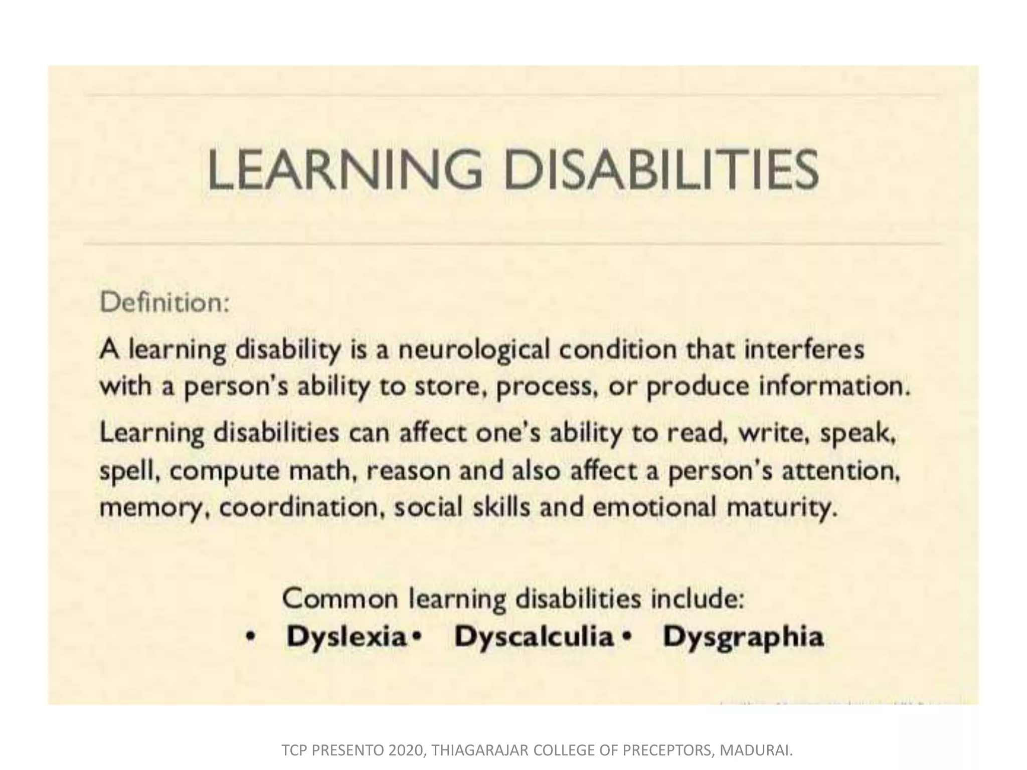 UNDERSTANDING THE LEARNING DISABILITIES | PPT