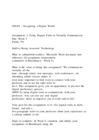 CIS101 - Navigating a Digital World Assignment 1 Usin | PDF