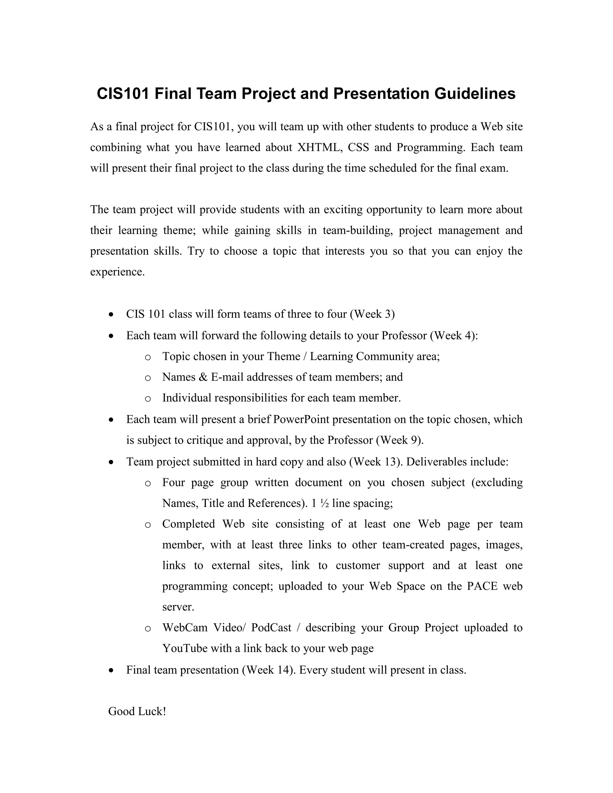 Cis 101 team_projectguidelines_fall_11 | PDF