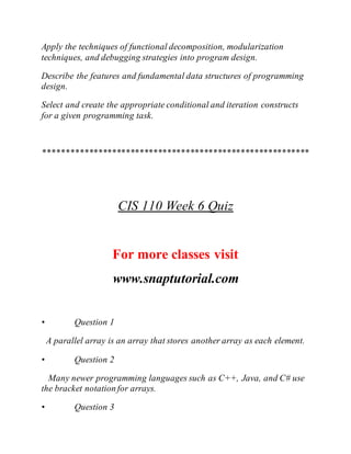 Cis 110 Enthusiastic Study - snaptutorial.com