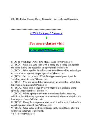 CIS 115 Exceptional Education - snaptutorial.com