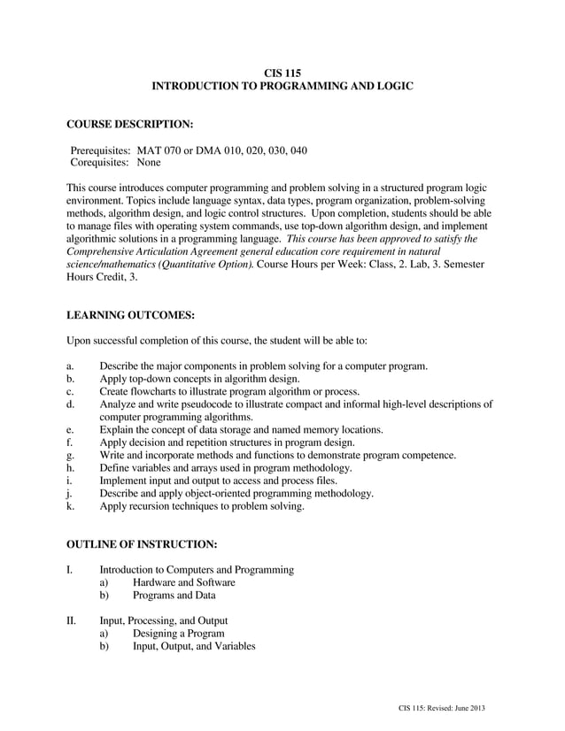 Cis115 programming logic | PDF