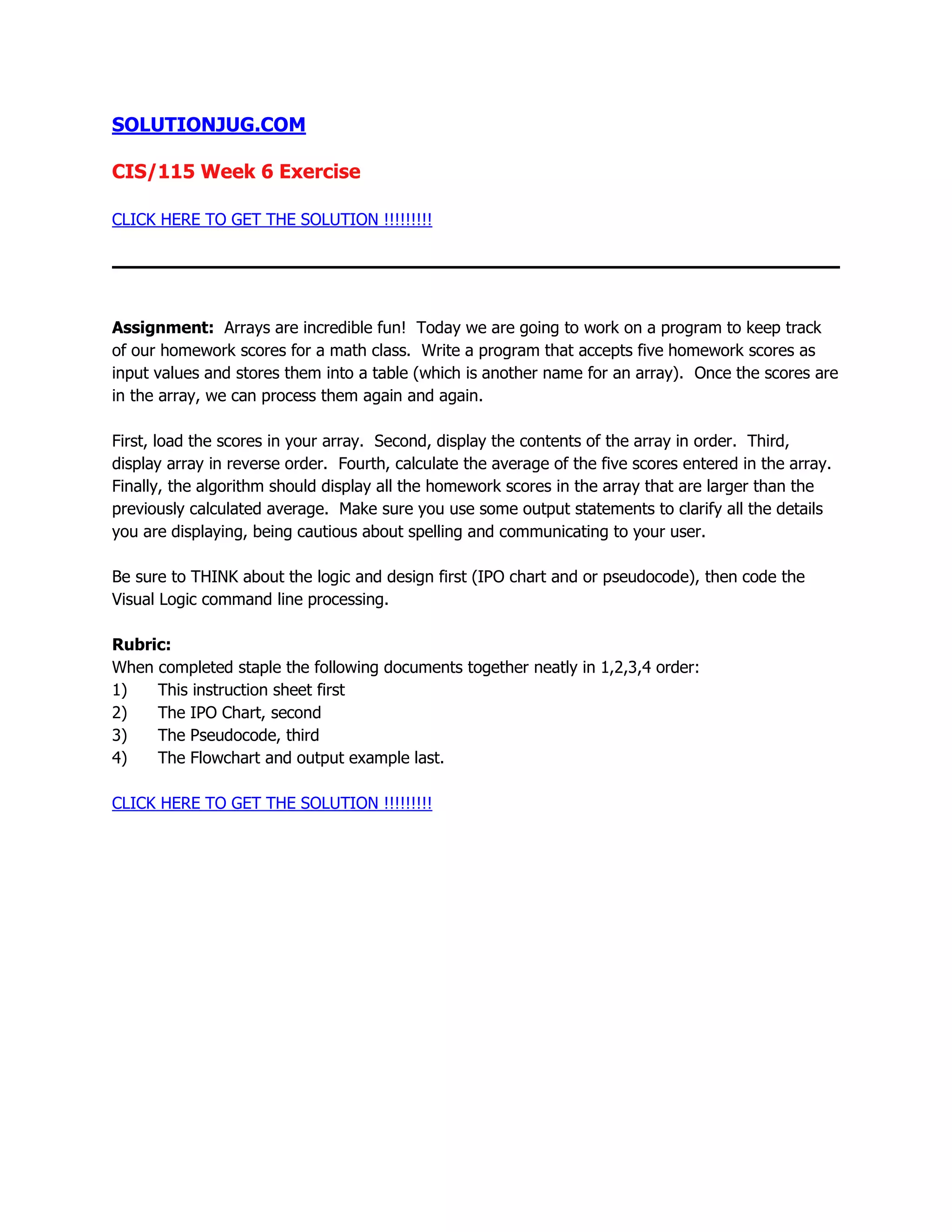 Cis 115 week 6 exercise | PDF