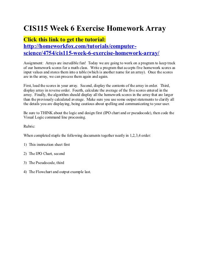 Cis115 Week 6 Exercise Homework Array