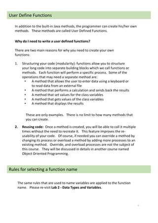 CIS 1403 lab 3 functions and methods in Java | PDF