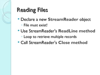 Cis166 Final Review C# | PPT