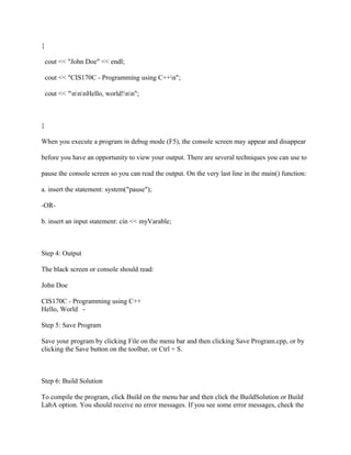 Cis 170 c ilab 1 of 7 getting started | PDF