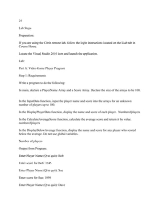 Cis 170 c ilab 5 of 7 arrays and strings | DOC | Programming Languages | Computing