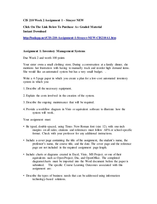 Cis 210 Week 2 Assignment 1 Strayer New