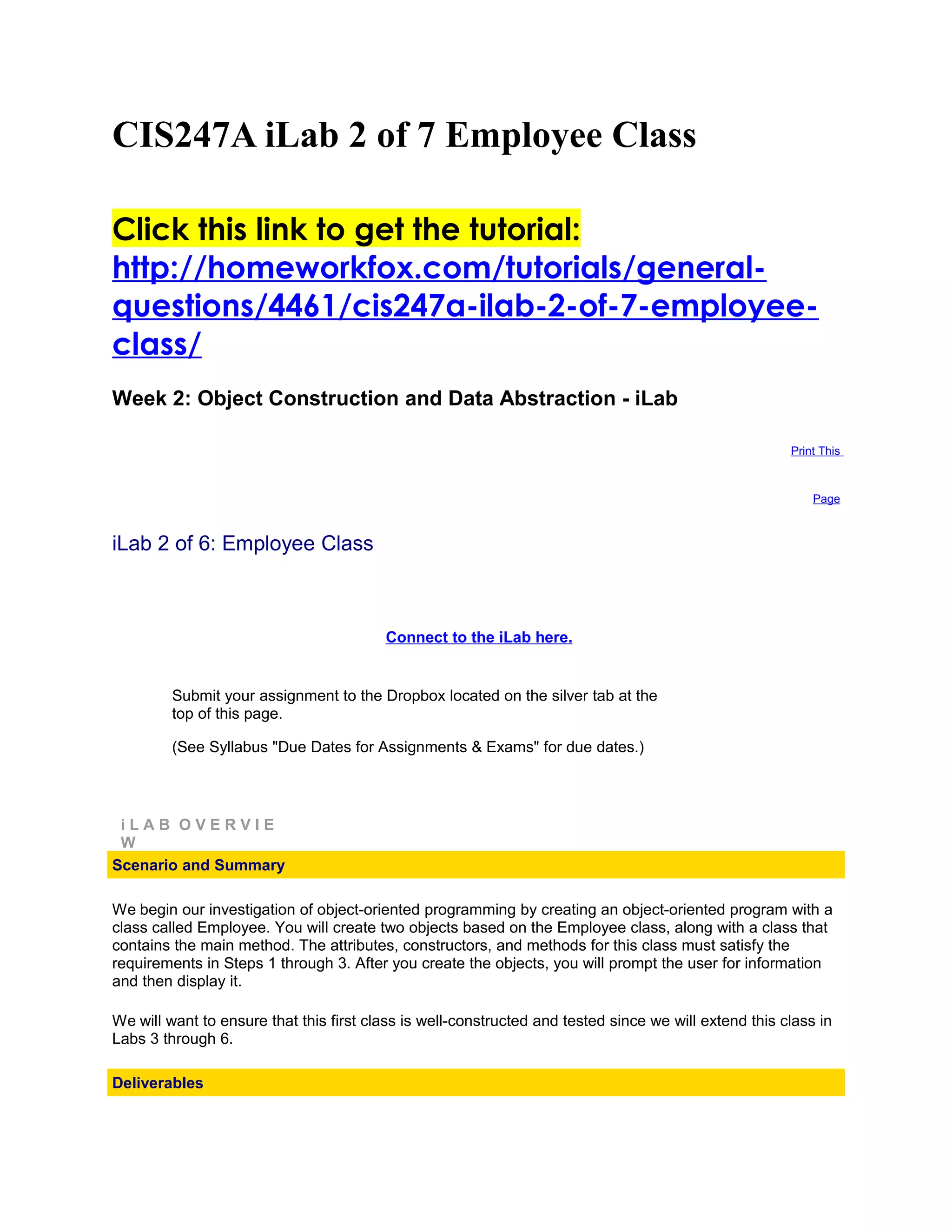 Cis247 a ilab 2 of 7 employee class | DOC