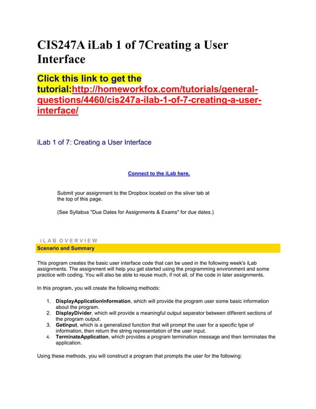 Cis247 i lab 1 of 7 creating a user interface | PDF