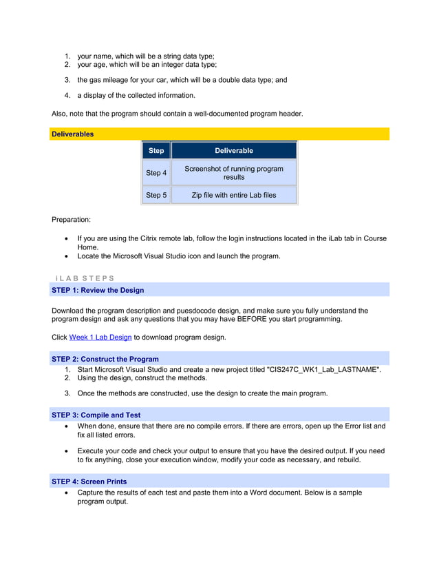 Cis247 i lab 1 of 7 creating a user interface | PDF