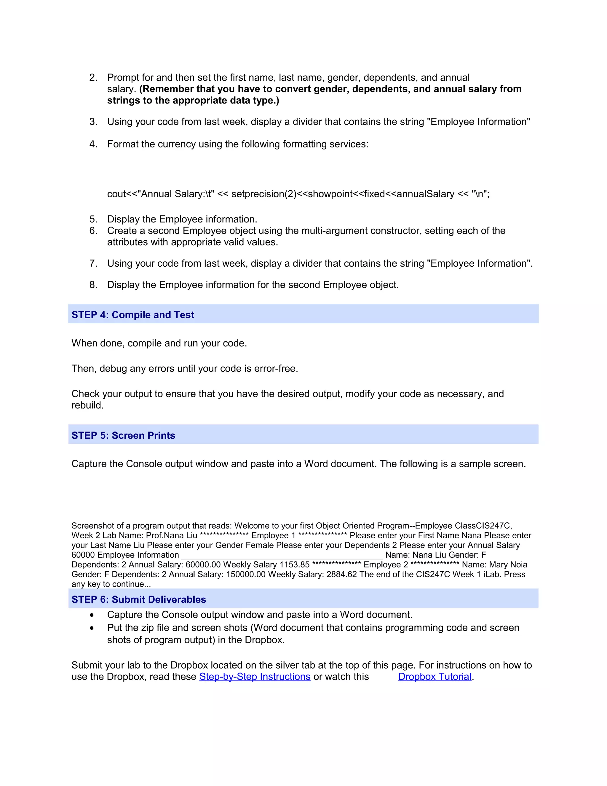 Cis247 i lab 2 of 7 employee class | PDF