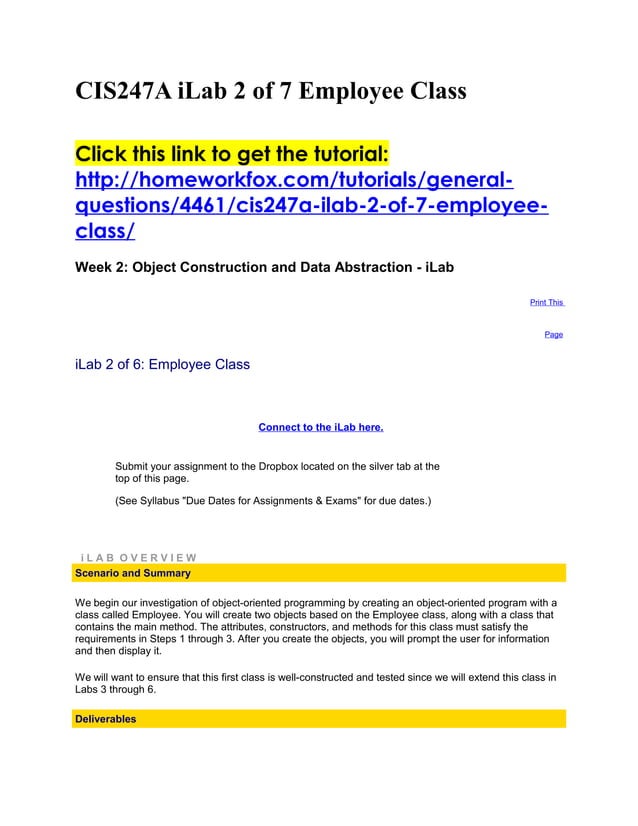 Cis247 i lab 2 of 7 employee class | PDF