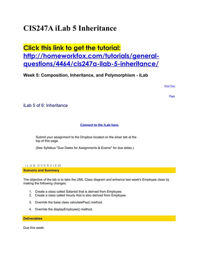 Cis247 I Lab 5 Inheritance Pdf