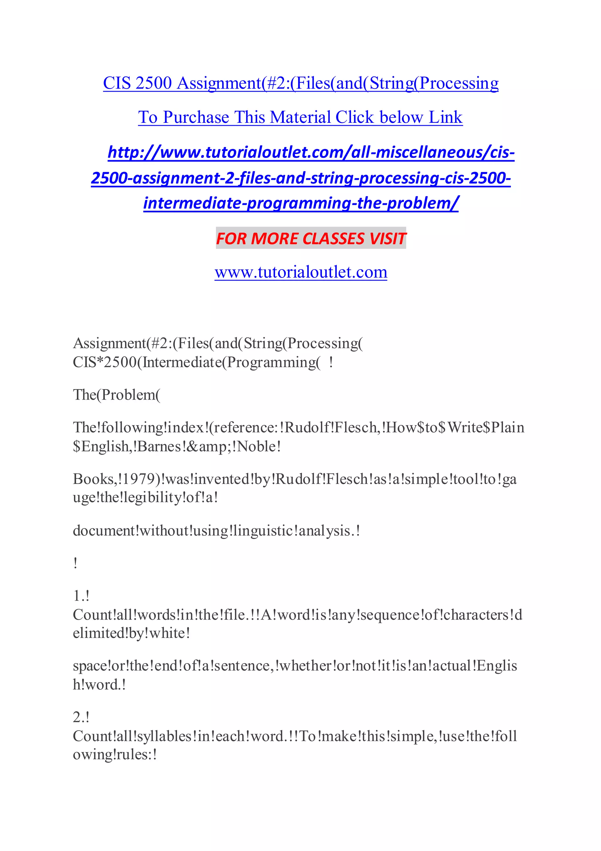 Cis 2500 assignment2 filesand(stringprocessing | PDF