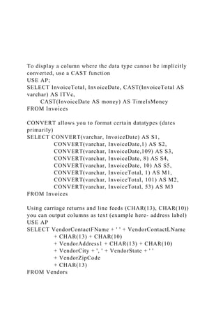 CIS276DB Module 6 Assignment 1. Write a select sta.docx