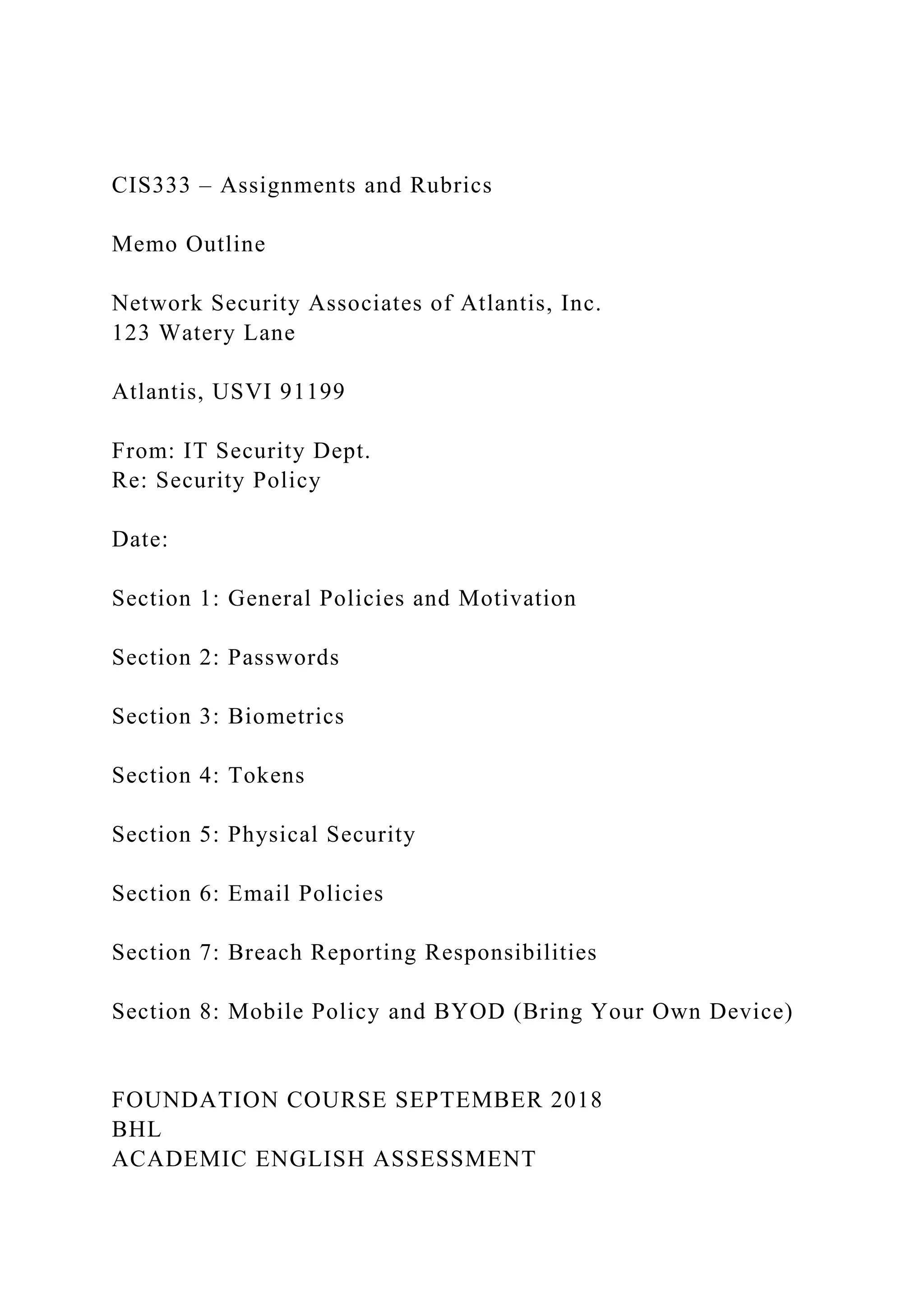 CIS333 – Assignments and Rubrics Assignment 1 Creating an.docx