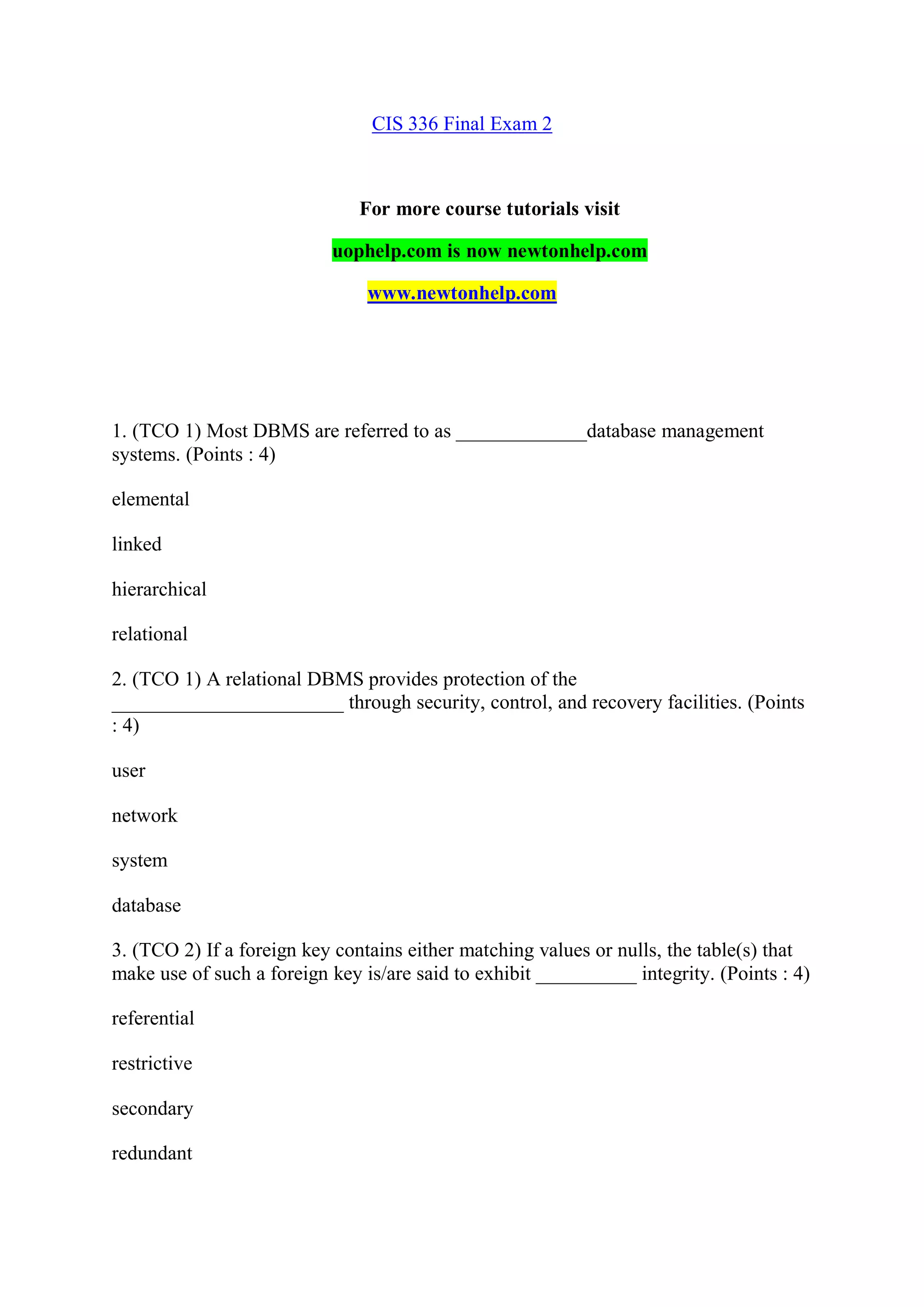 Cis 336 final exam 2 | PDF