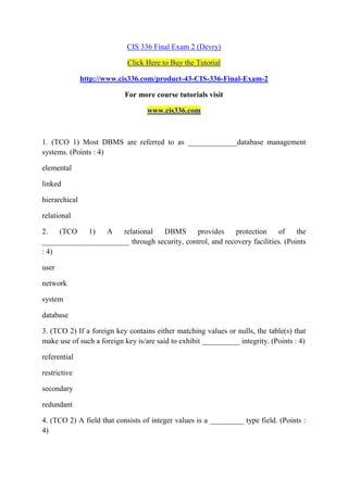 CIS 336 Final Exam 2 (Devry) | PDF