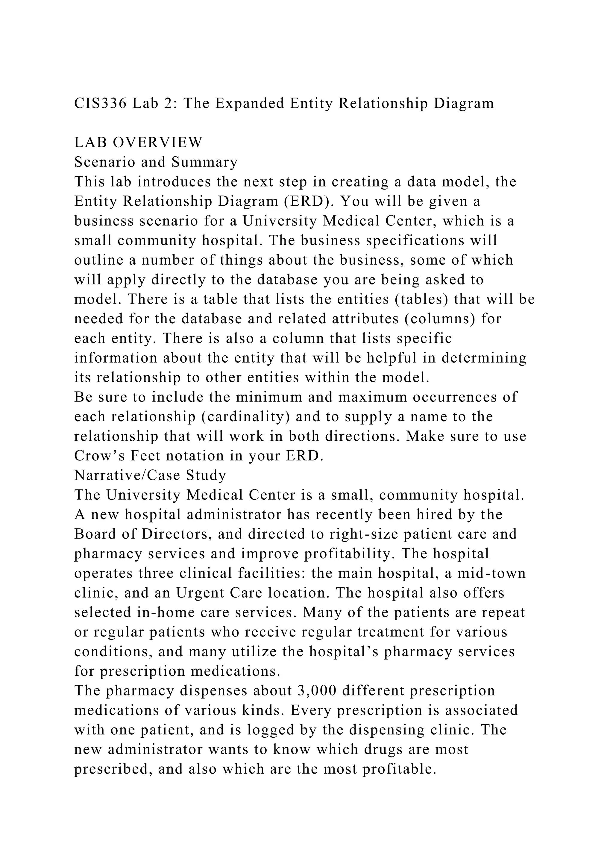CIS336 Lab 2 The Expanded Entity Relationship DiagramLAB OVERVI.docx