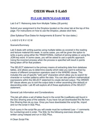 Cis336 week 5 i lab5 | PDF