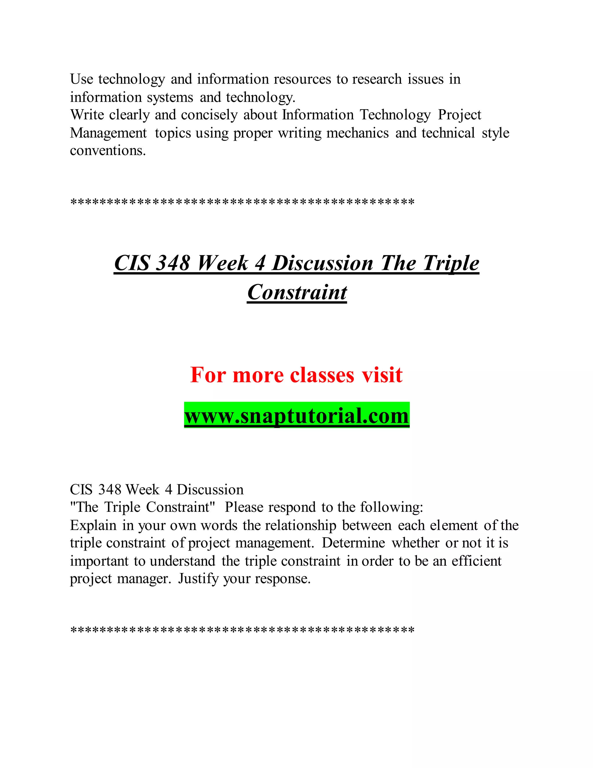 Cis 348 Education Redefined - snaptutorial.com