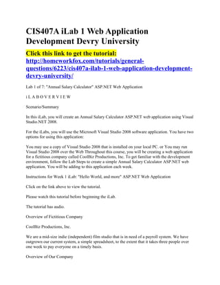 Cis407 a ilab 1 web application development devry university | DOC