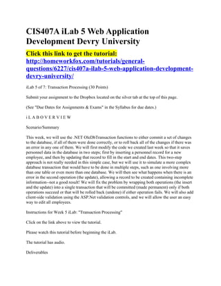 Cis407 a ilab 5 web application development devry university | PDF