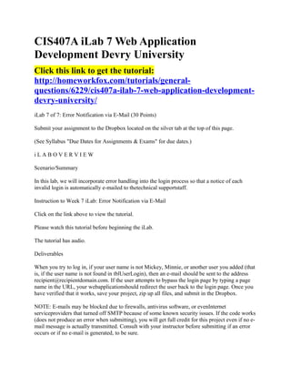 Cis407 a ilab 7 web application development devry university | PDF