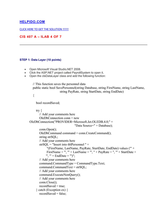 Cis 407 i lab 4 of 7 | PDF