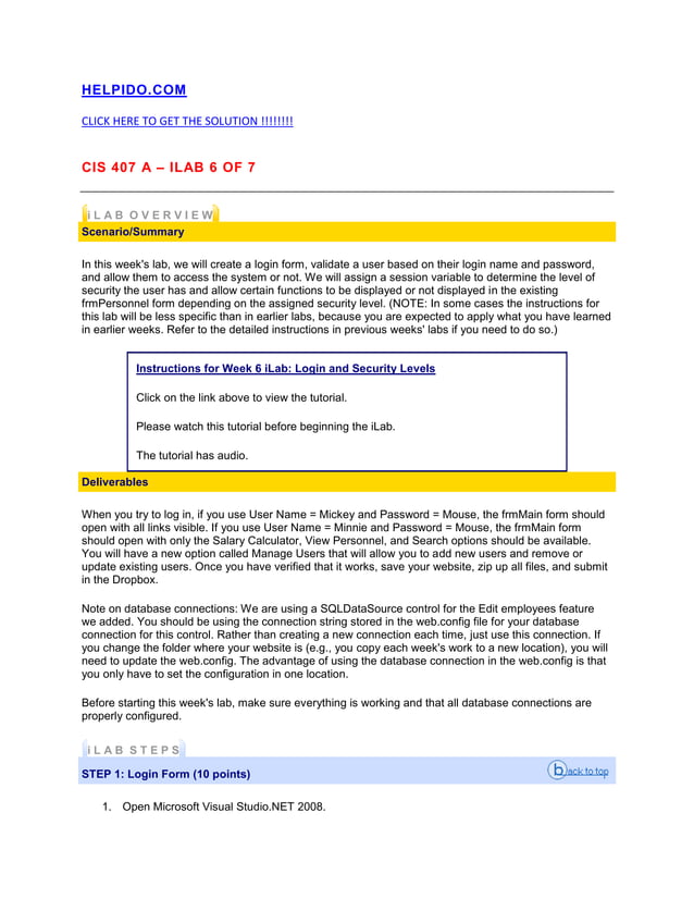 Cis 407 i lab 6 of 7 | PDF