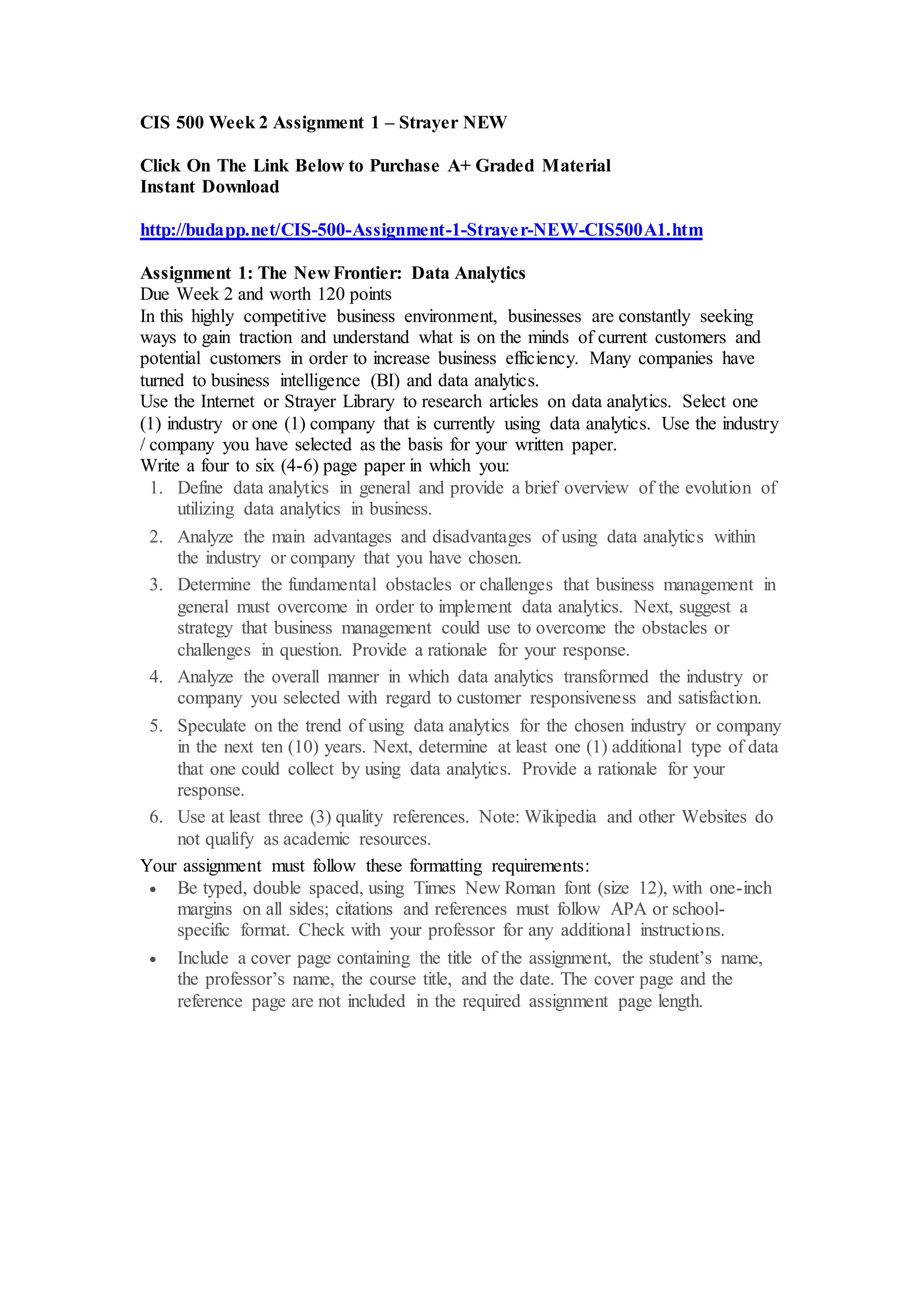 Cis 500 week 2 assignment 1 strayer new | PDF