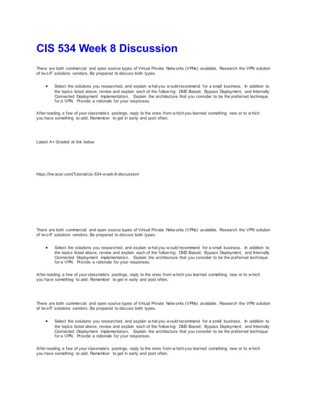 Cis 534 week 8 discussion | DOCX | Computer Networking | Computing