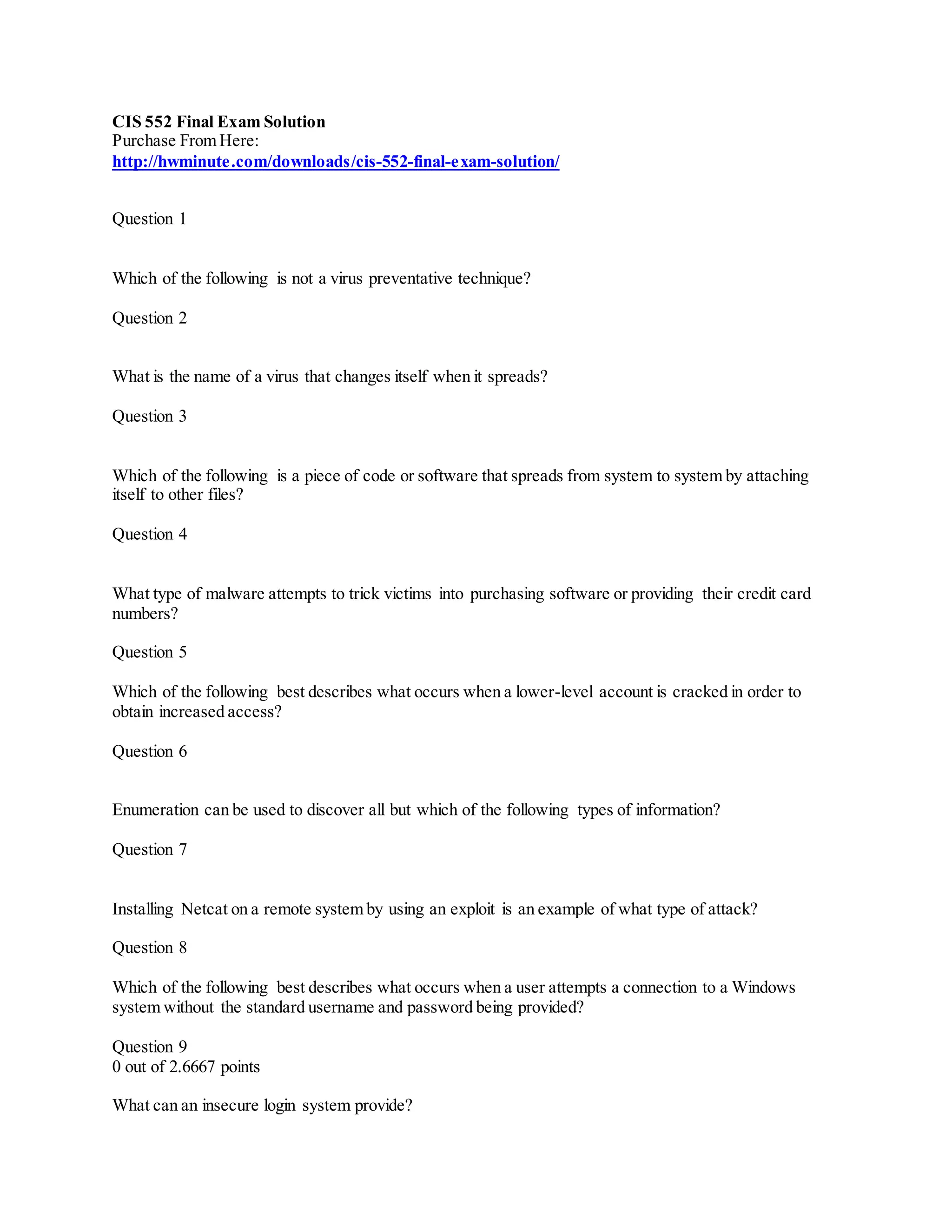 Cis 552 final exam solution | DOCX