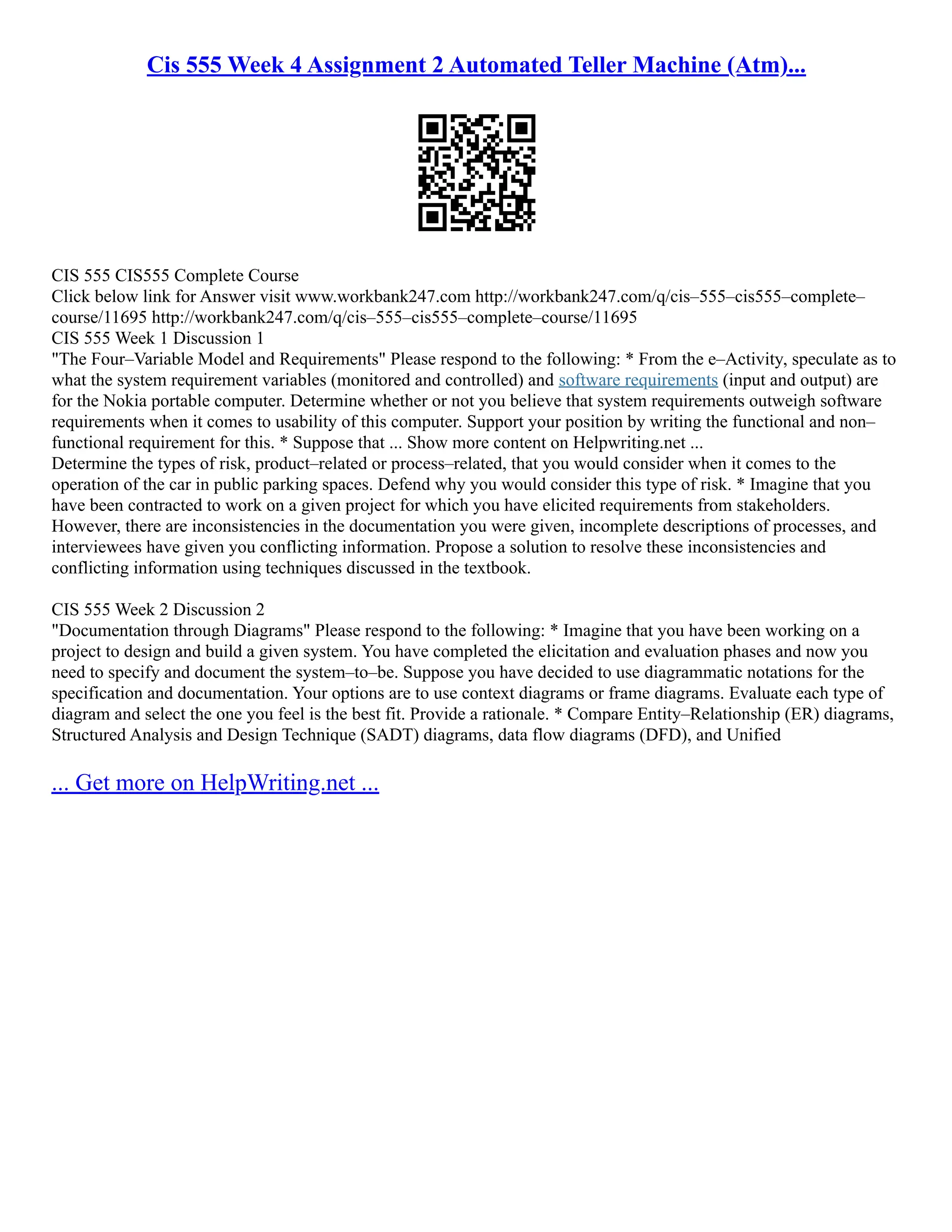 Cis 555 Week 4 Assignment 2 Automated Teller Machine (Atm)... | PDF