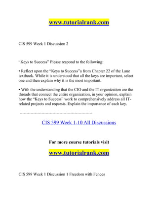 CIS 599 Education guide/Tutorialrank.com | Computing | Technology & Computing