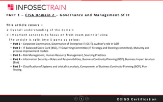 Cisa domain 2 part 1 governance and management of it | PDF