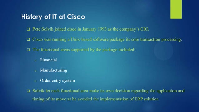 Cisco System Inc. Implementing ERP | PPTX | Computer Software and Applications | Computing