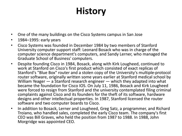 Cisco System History | PPTX | Computer Networking | Computing